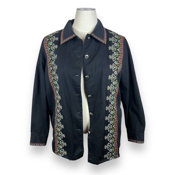 Bob Mackie | Jackets & Coats | Bob Mackie Black Denim Jean Embroidered ...